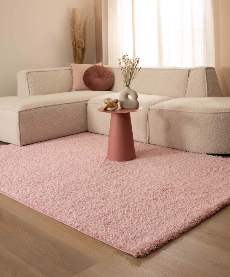Alfombra cuadrada a rombos de pelo largo Artisan - Rosa/Blanco | Tapeso
